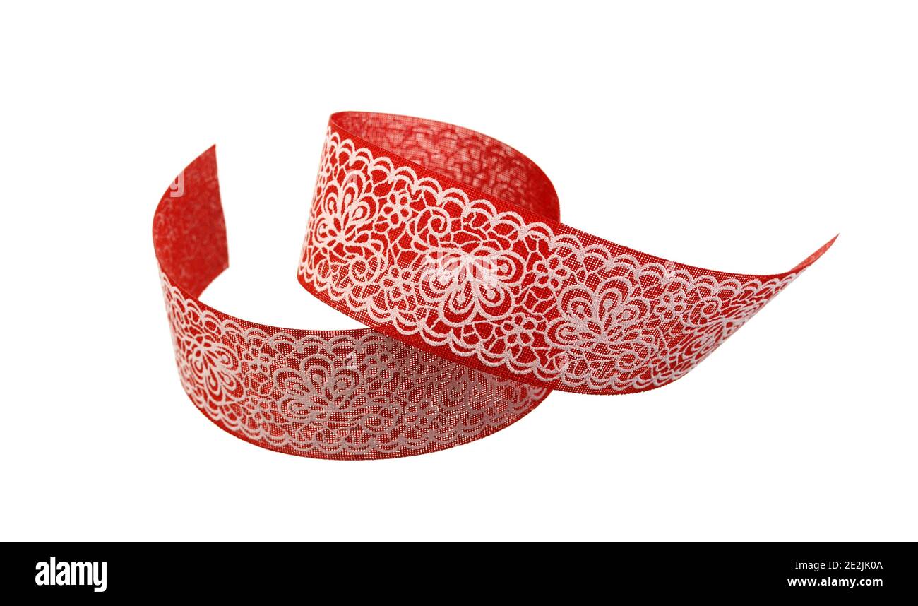 Red ribbon roll isolated on white background Stock Photo - Alamy