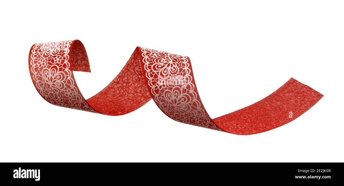 Red ribbon roll isolated on white background Stock Photo - Alamy