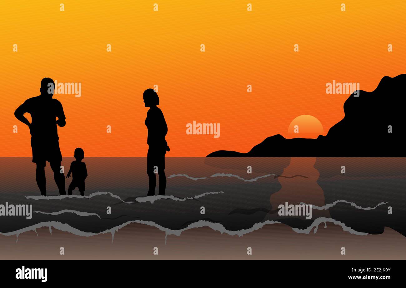 Family water sunset Stock Vector Images - Alamy