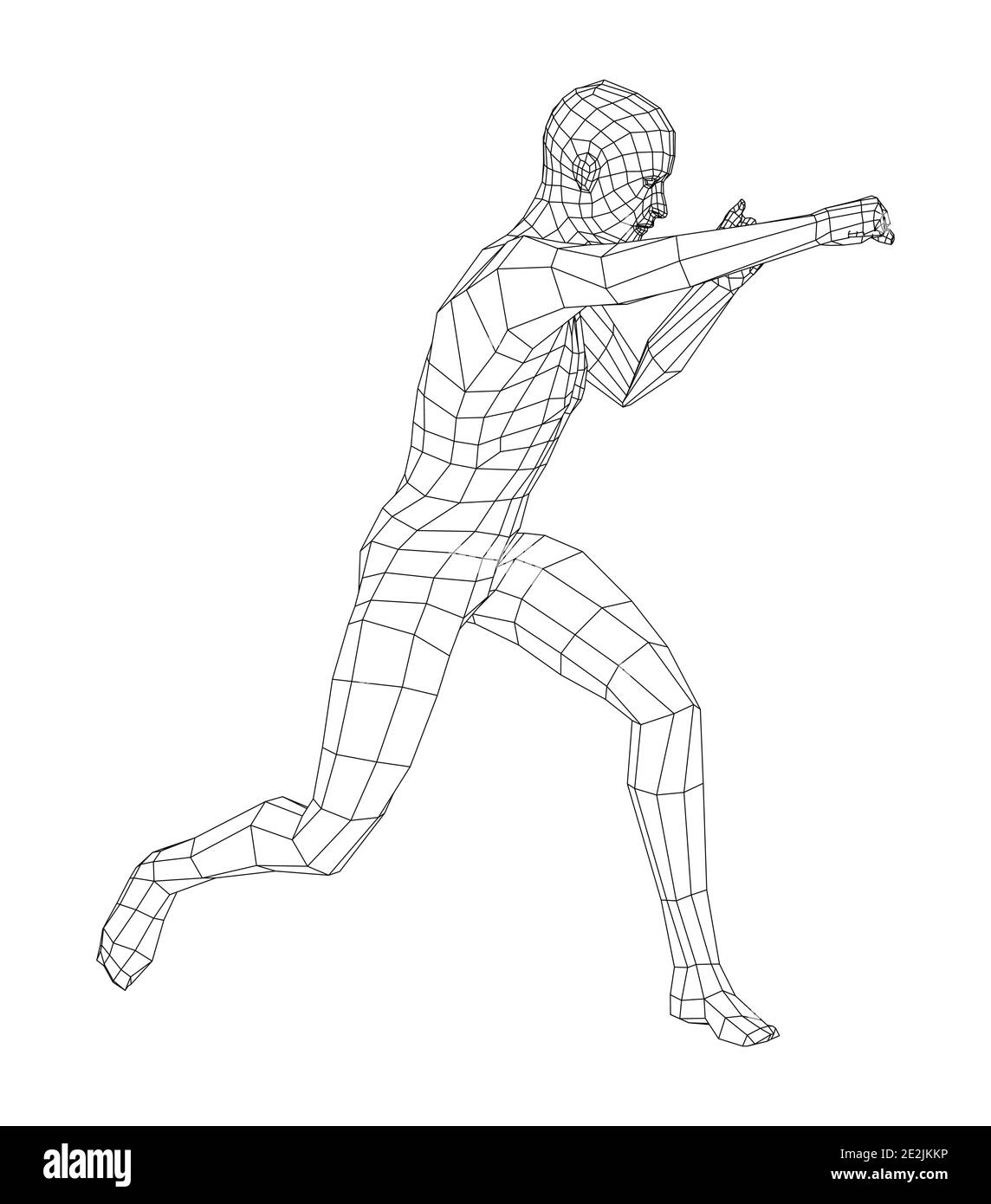 Wireframe boxing man. Vector 3d rendering. Man in boxing pose Stock ...