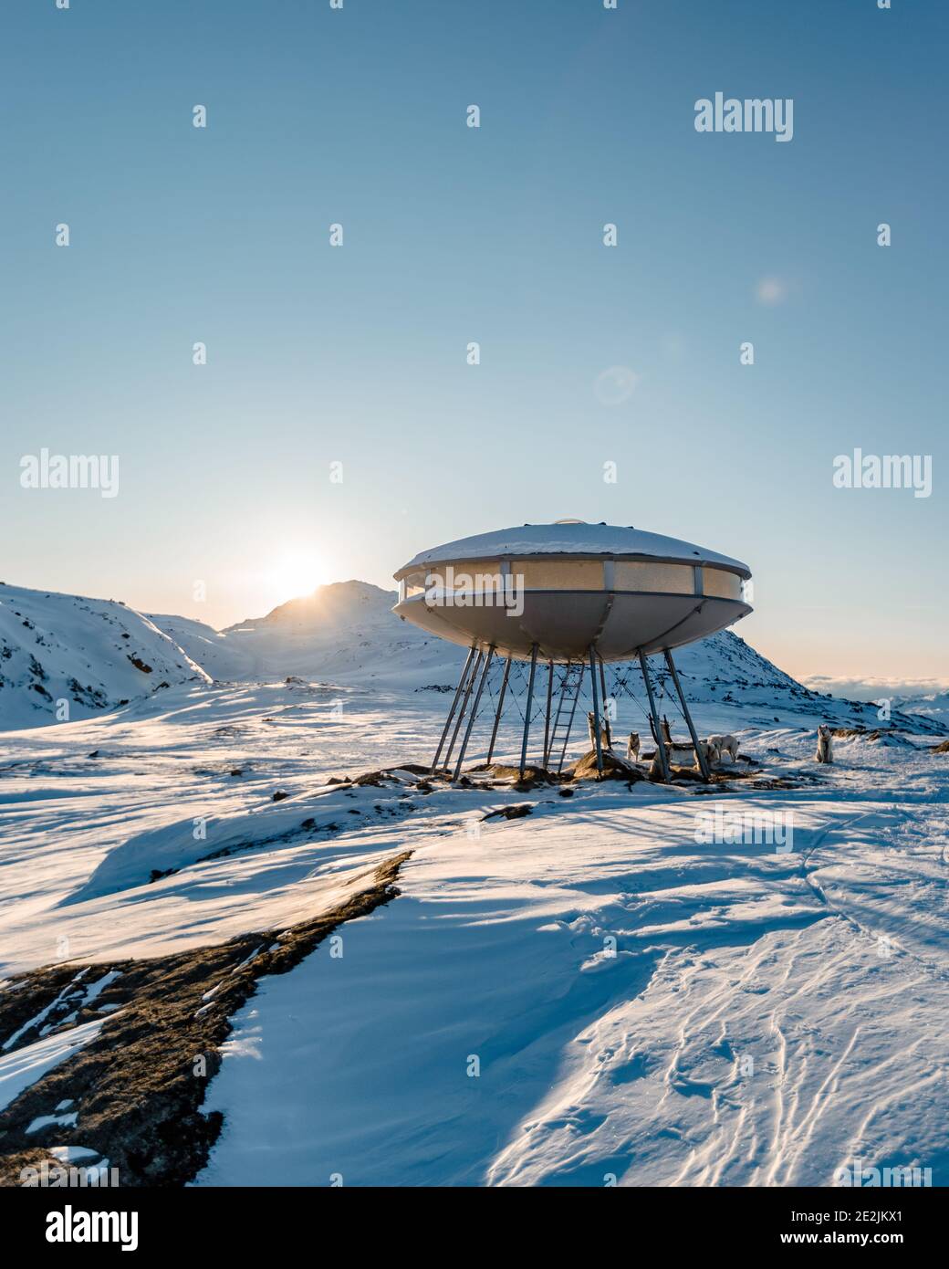 Vertical shot of a Polar Station in a beautiful mountainous area under ...