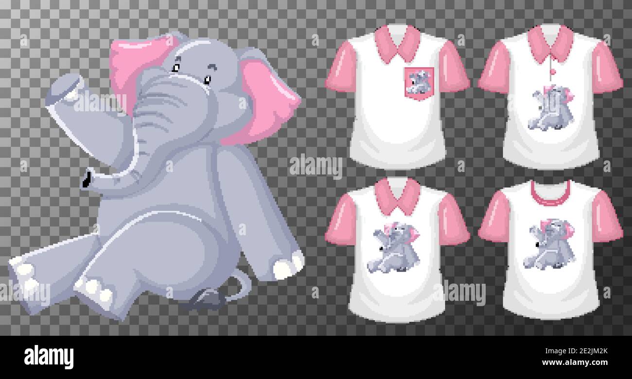 Set of different shirts with animal cartoon character isolated on ...