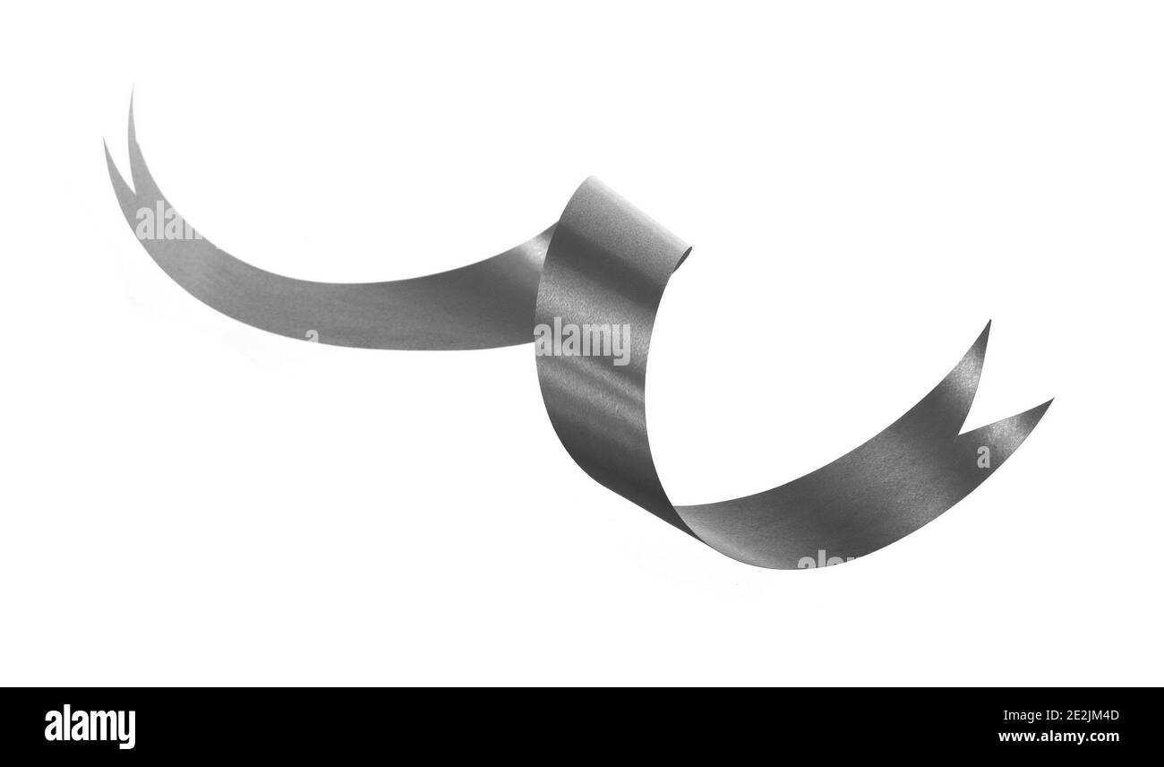 Silver ribbon and roll isolated on white background. Flat lay Stock ...