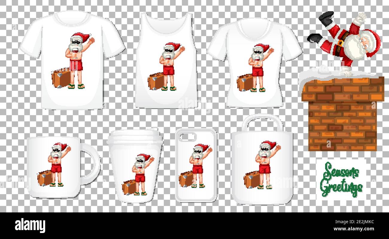 Santa Claus dancing cartoon character with set of different clothes and ...