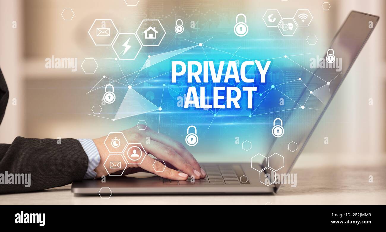 PRIVACY ALERT inscription on laptop, internet security and data ...