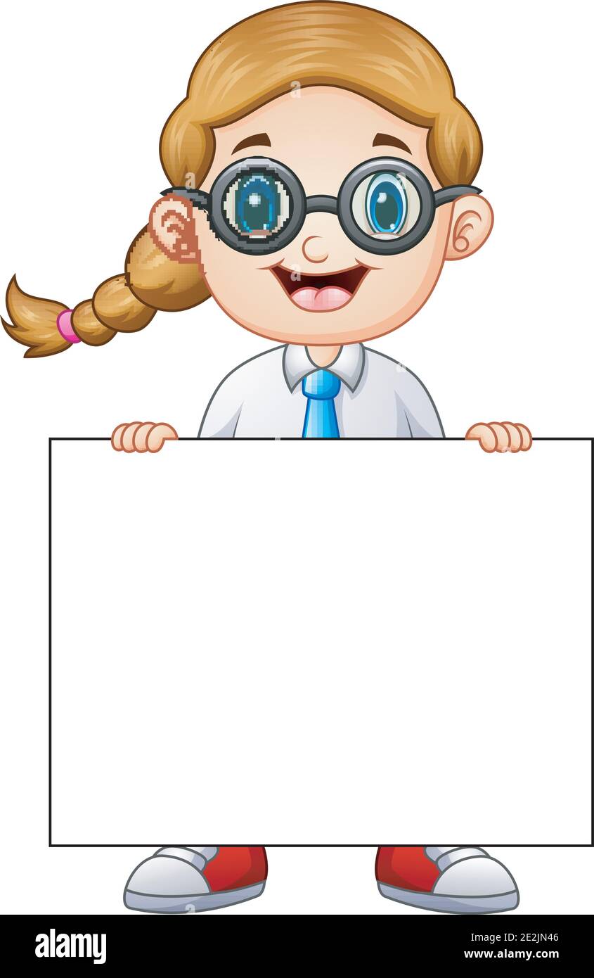 Vector illustration of Cute school girl holding blank sign Stock Vector ...