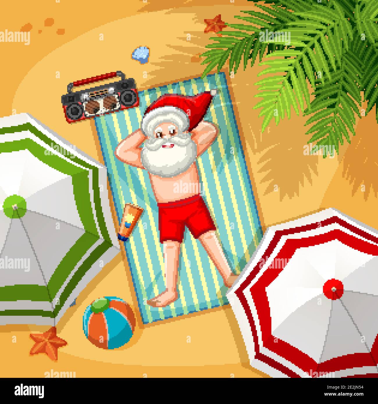 Santa Claus on the beach for Summer Christmas illustration Stock Vector ...