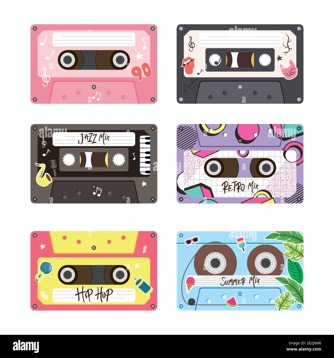 retro cassettes icon bundle design, Music vintage tape and audio theme ...