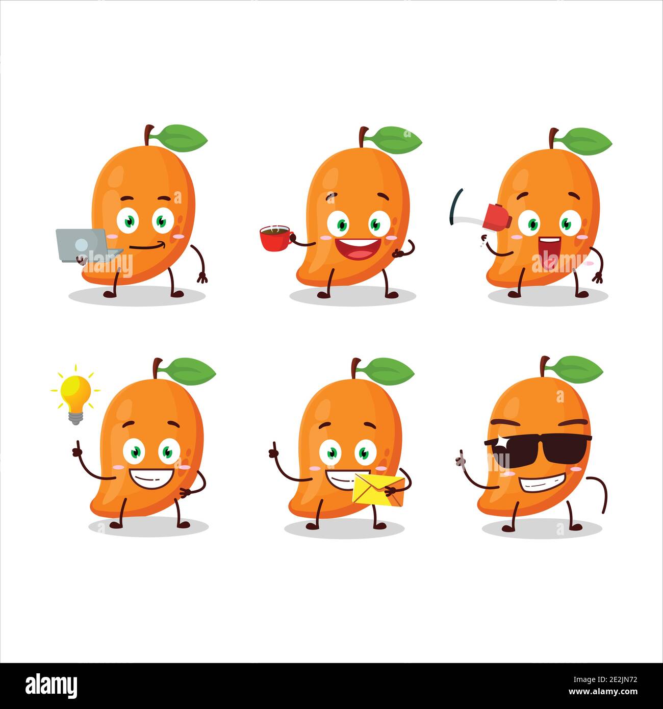 Mango cartoon character with various types of business emoticons ...