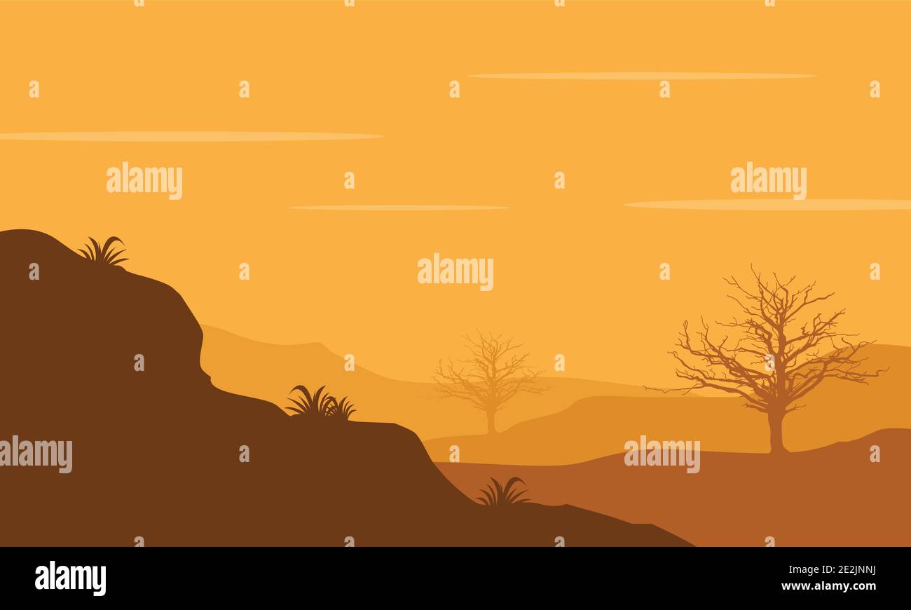 The atmosphere of the afternoon scenery in the desert. Vector ...
