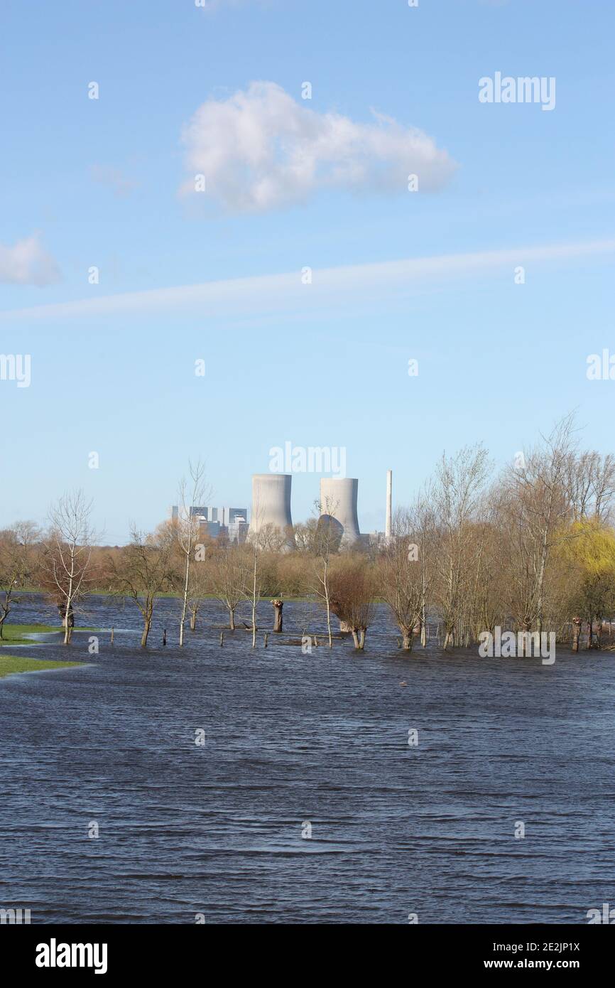 Lake in an industrial area with factories in the background Stock Photo ...