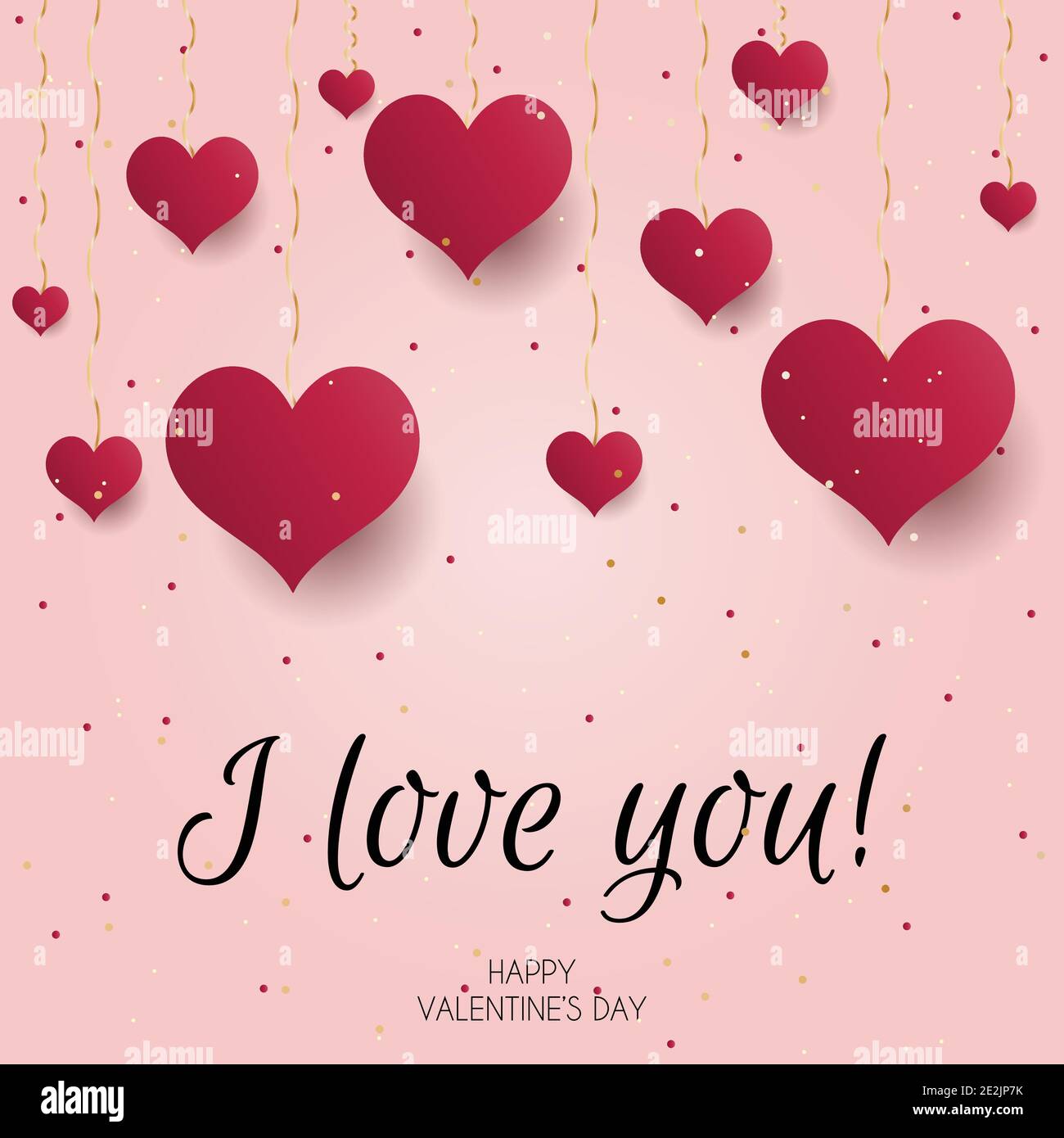 Valentines Day greeting card with paper cut red hearts. I love you ...