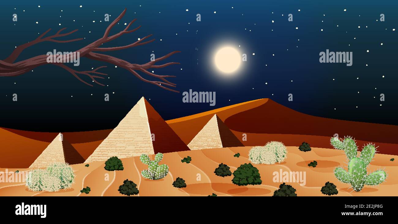 Wild desert landscape at night scene illustration Stock Vector Image ...