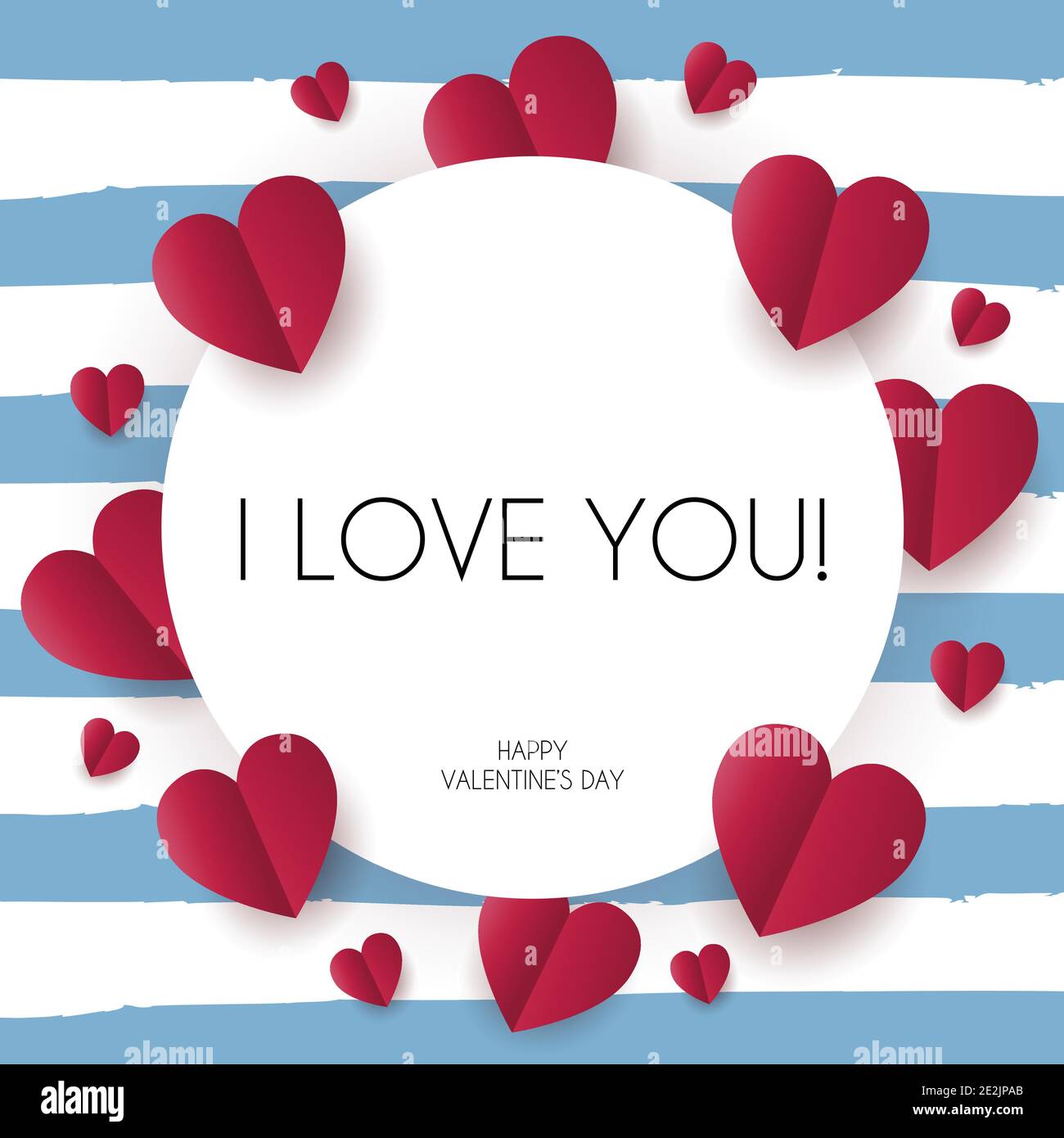 Valentines Day greeting card with paper cut red hearts. I love you ...