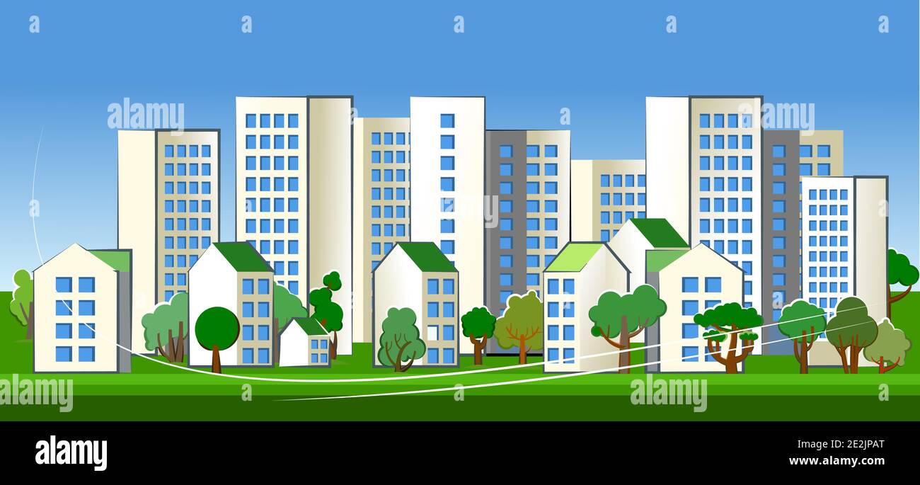 Cozy clean city. Modern, pleasant exterior. High-rise buildings and ...