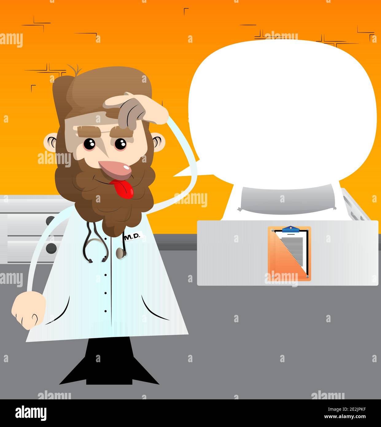 Funny cartoon doctor confused. Vector illustration. Health care worker ...