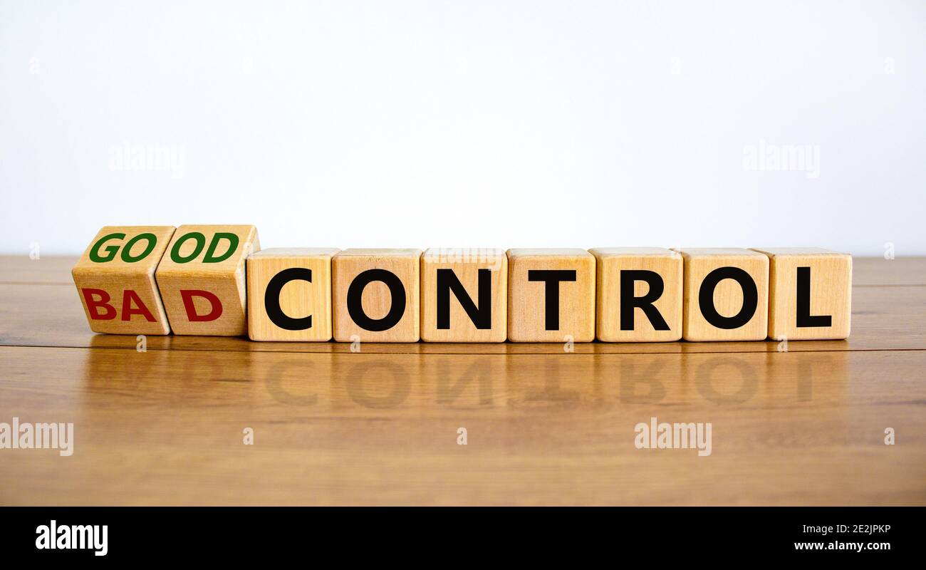 Bad or good control symbol. Turned wooden cubes and changed words 'bad ...