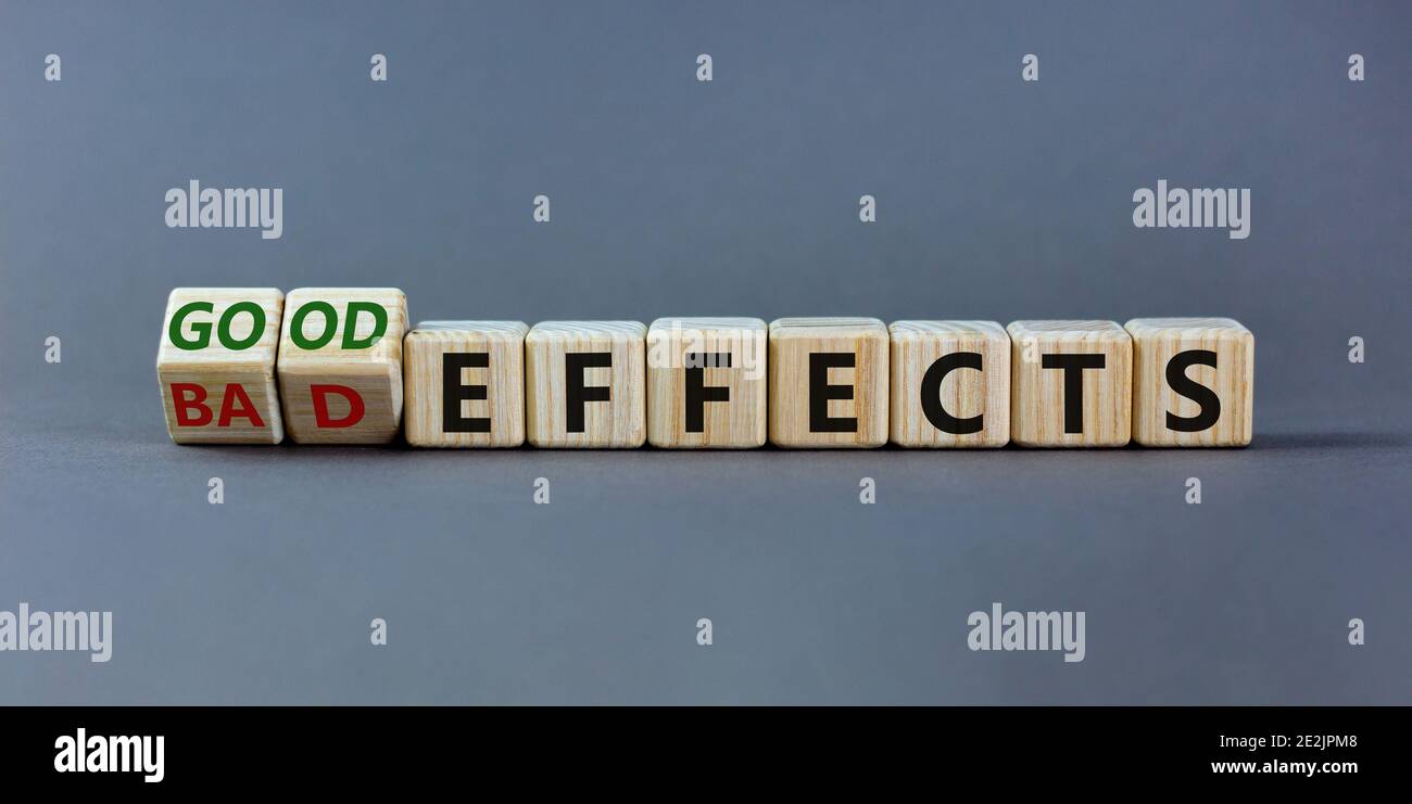 Bad or good effects symbol. Turned wooden cubes and changed words 'bad ...