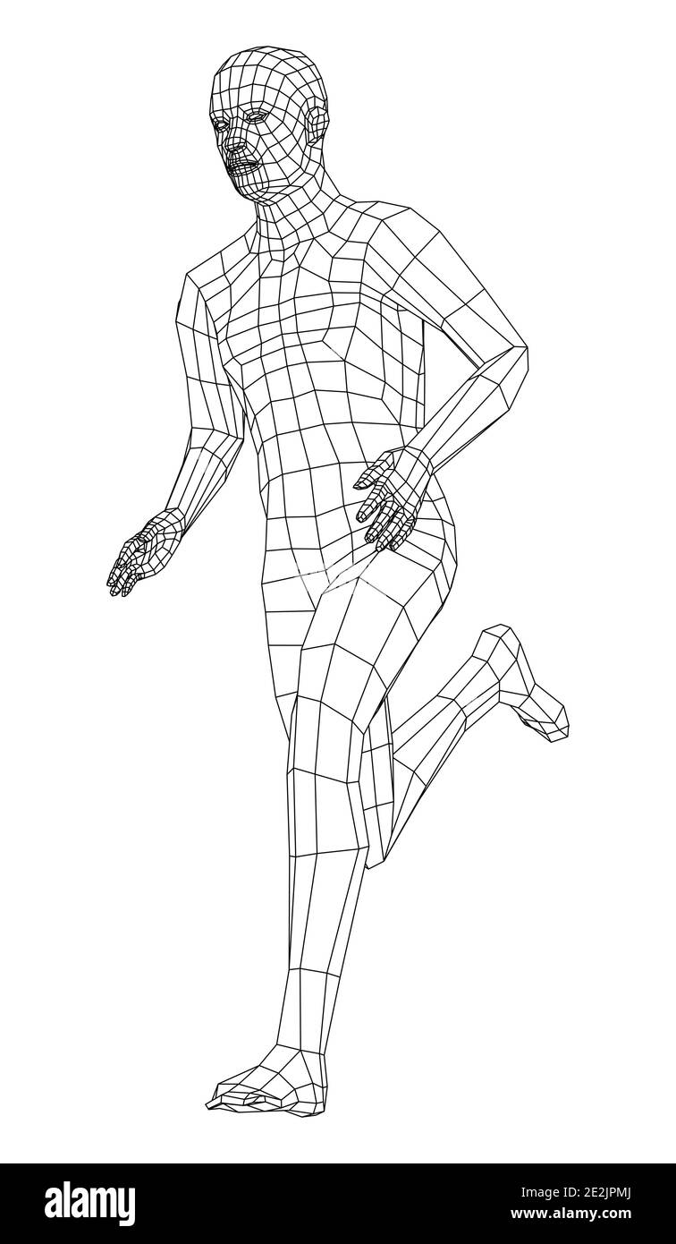 Wireframe running man. Vector 3d rendering. Man in running pose Stock ...