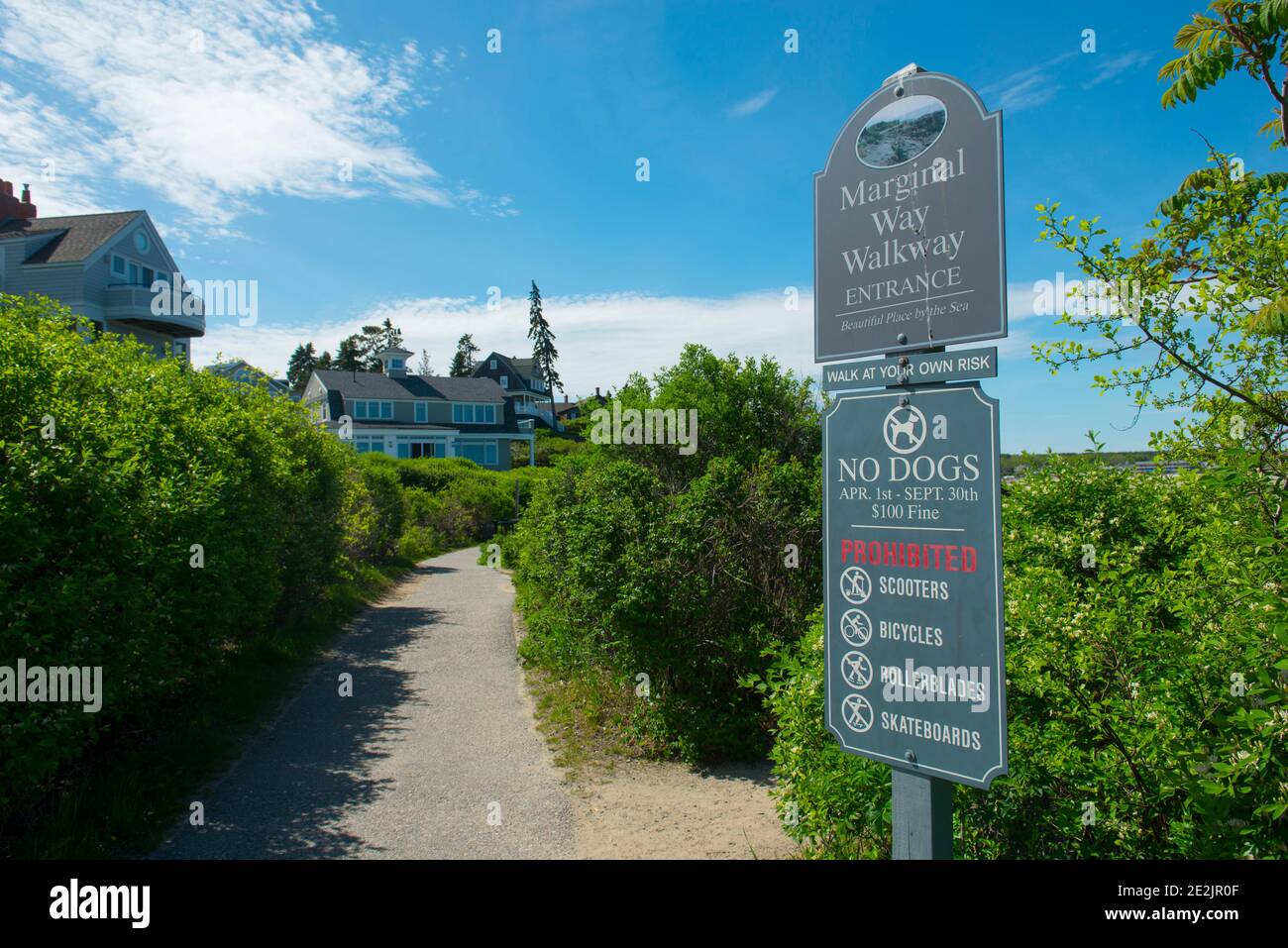 Sign of Marginal Way entrance in Ogunquit, Maine ME, USA Stock Photo ...