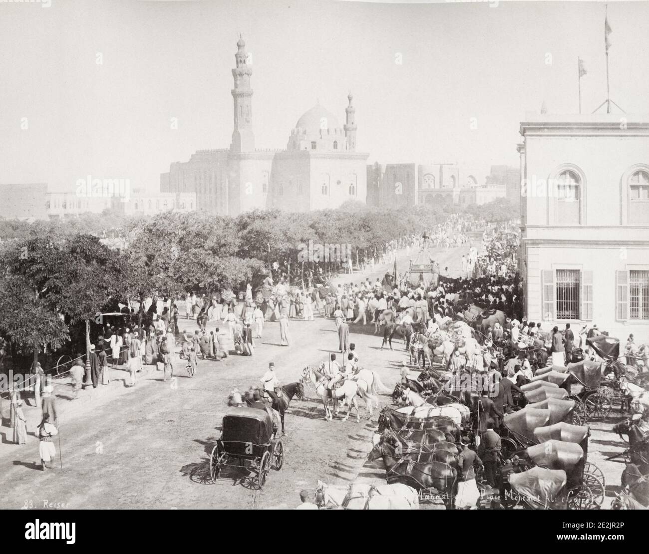 19th century vintage photograph: large crowd for procession close the ...