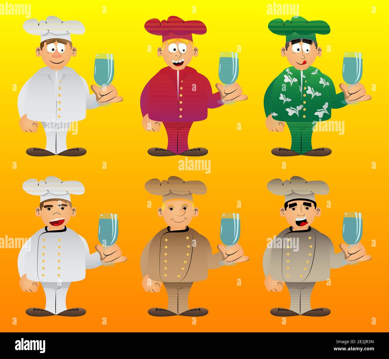 Fat male cartoon chef in uniform with a glass of water. Vector ...
