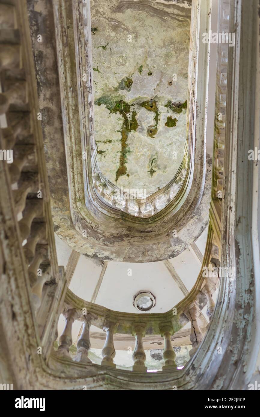 The interior of abandoned building of the Soviet sanatorium Georgia in ...
