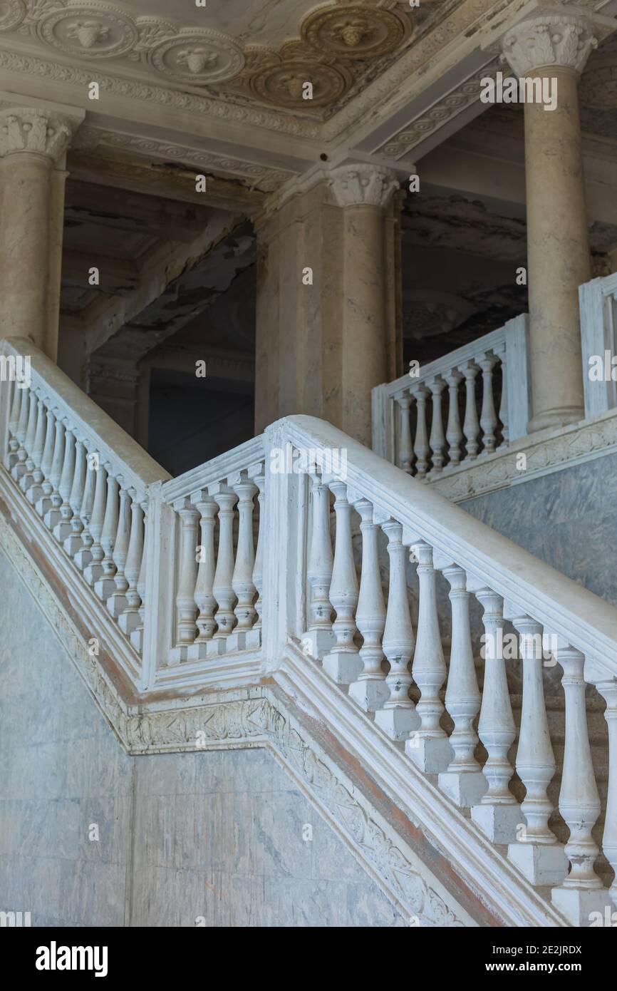 The interior of abandoned building of the Soviet sanatorium Georgia in ...