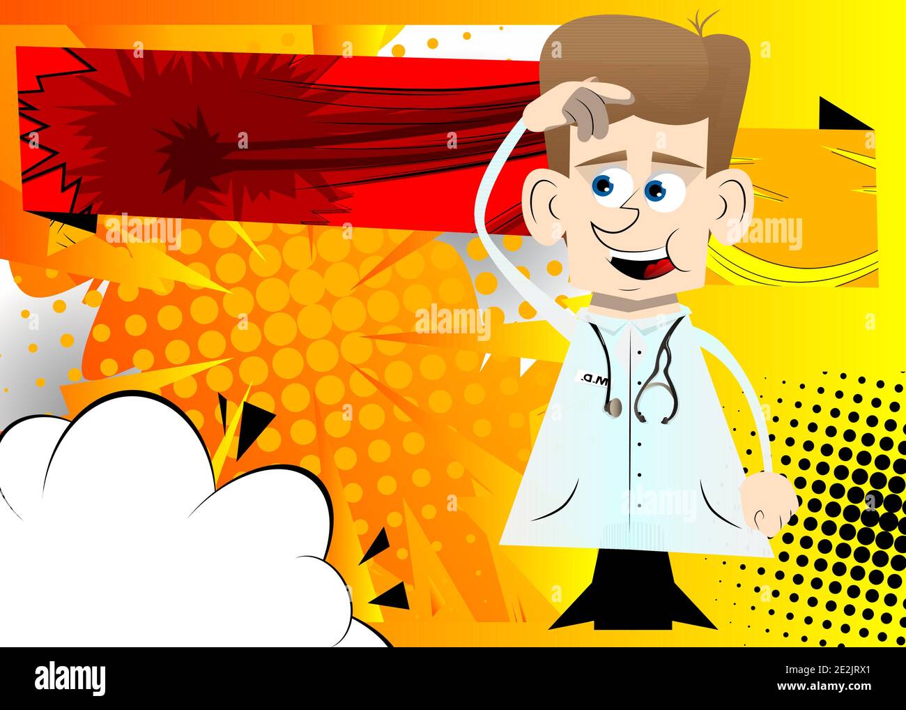 Funny cartoon doctor confused. Vector illustration. Health care worker ...