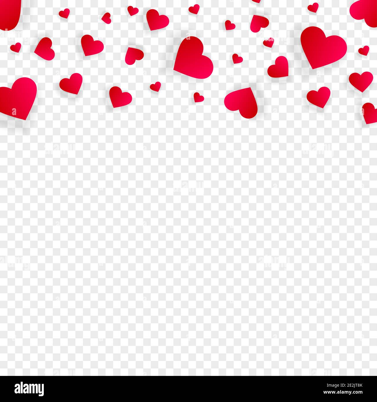 Love border with falling red hearts, vector frame with scatter confetti ...