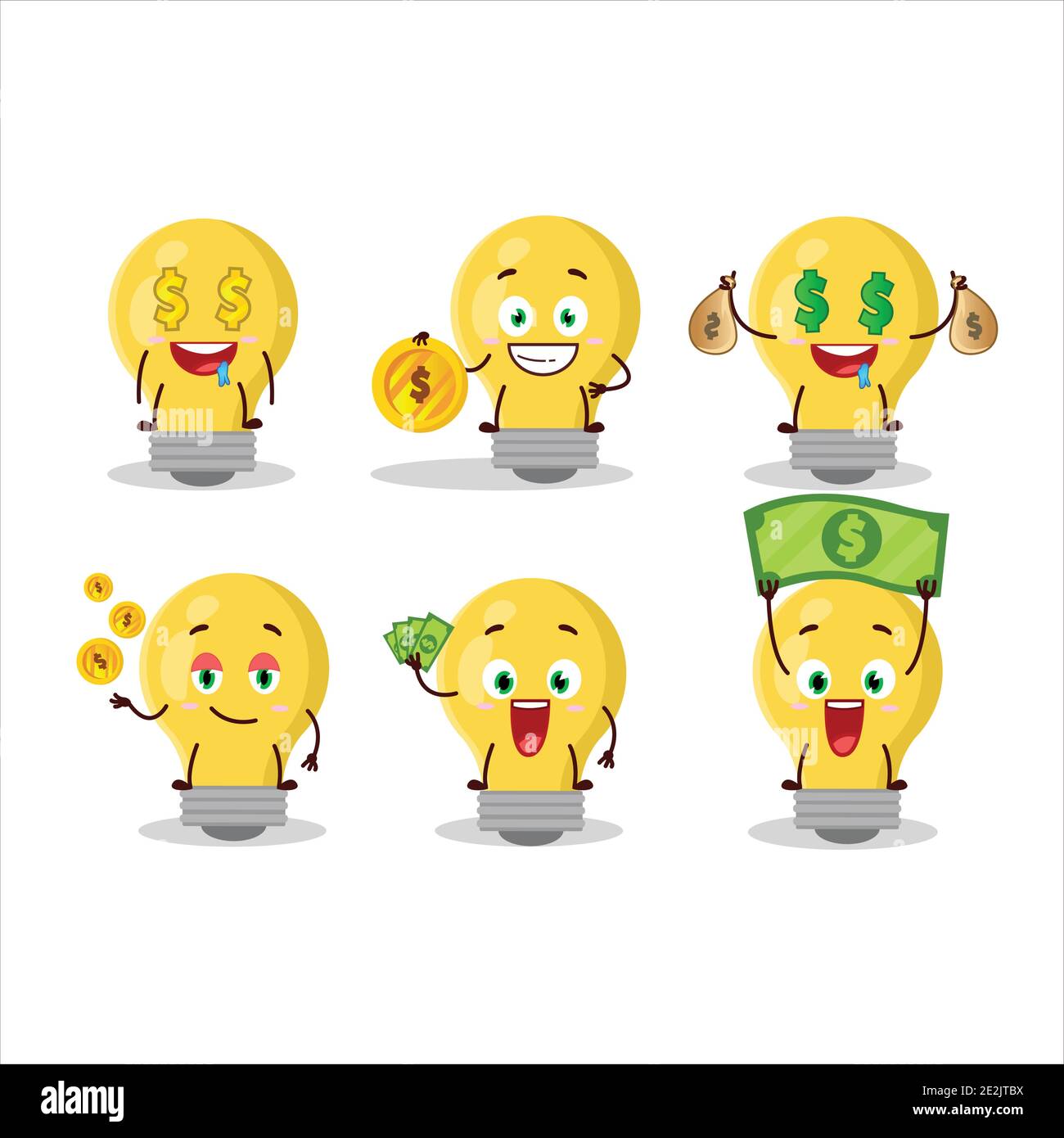 Bulb lamp cartoon character with cute emoticon bring money. Vector ...