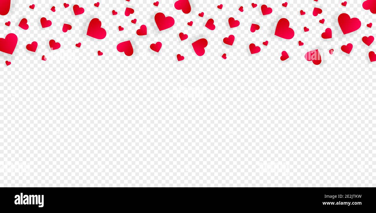 Love border with falling red hearts, vector frame with scatter confetti ...