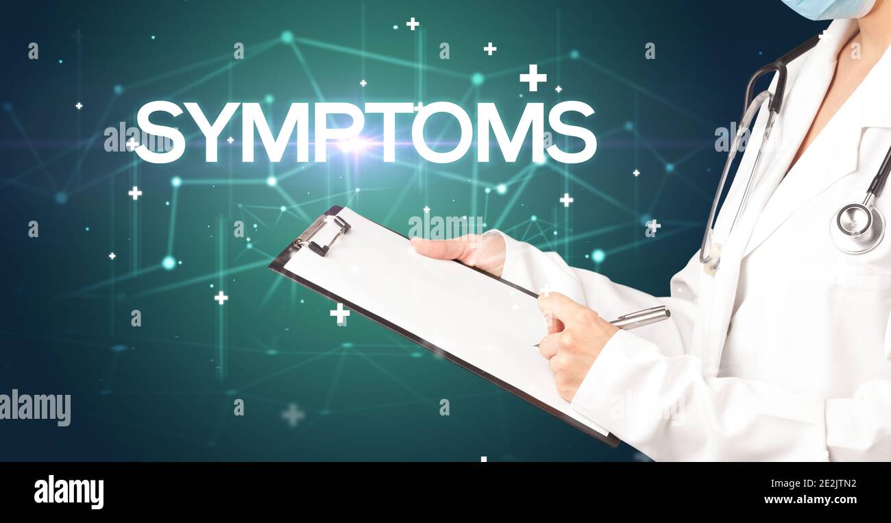 Doctor fills out medical record with SYMPTOMS inscription, medical ...