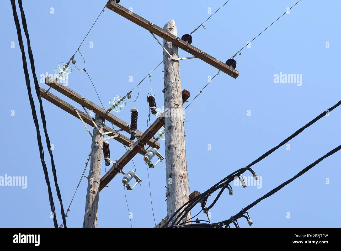 Overhead assorted cable pole Stock Photo - Alamy