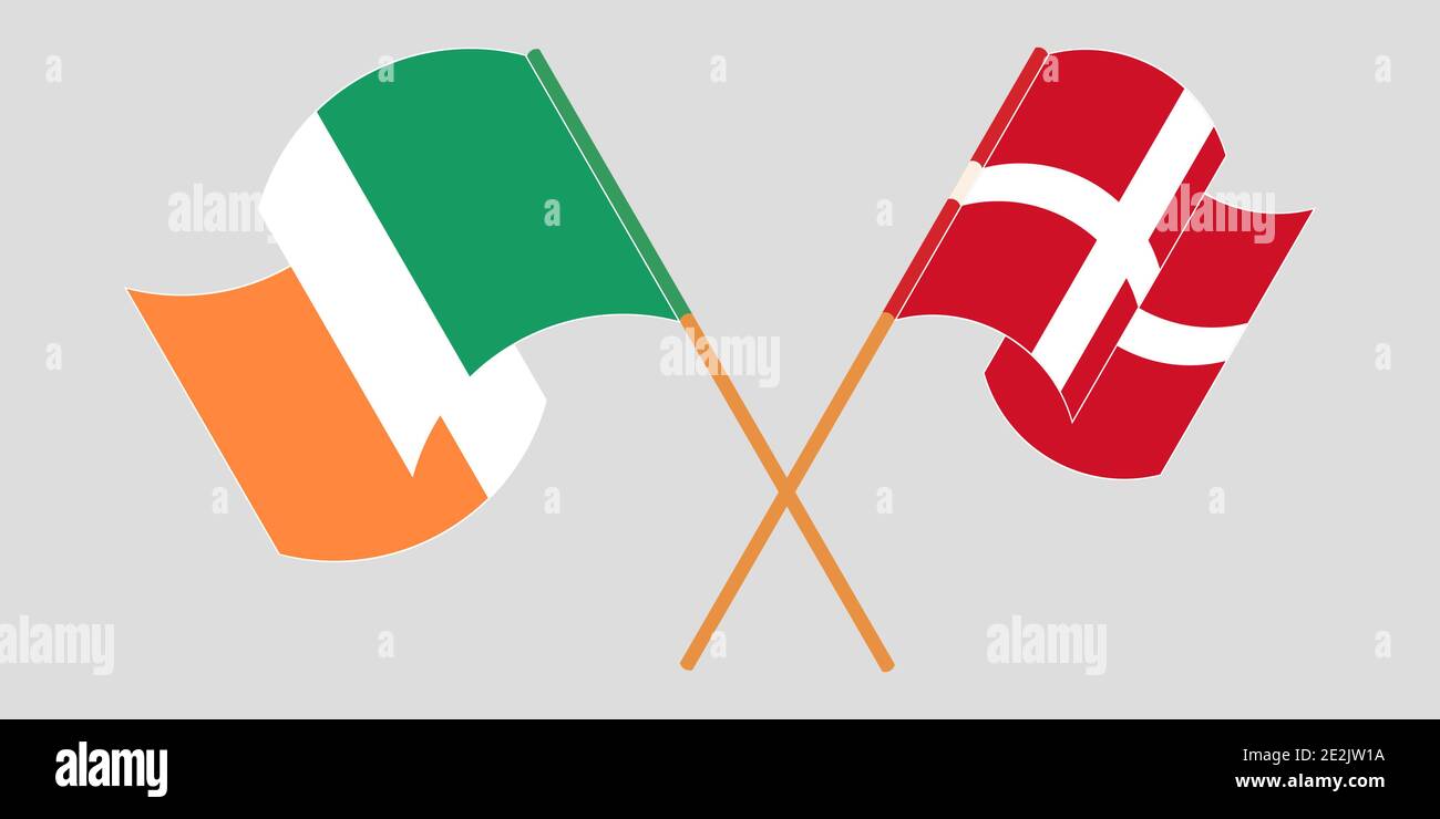 Crossed and waving flags of Ireland and Denmark. Vector illustration ...