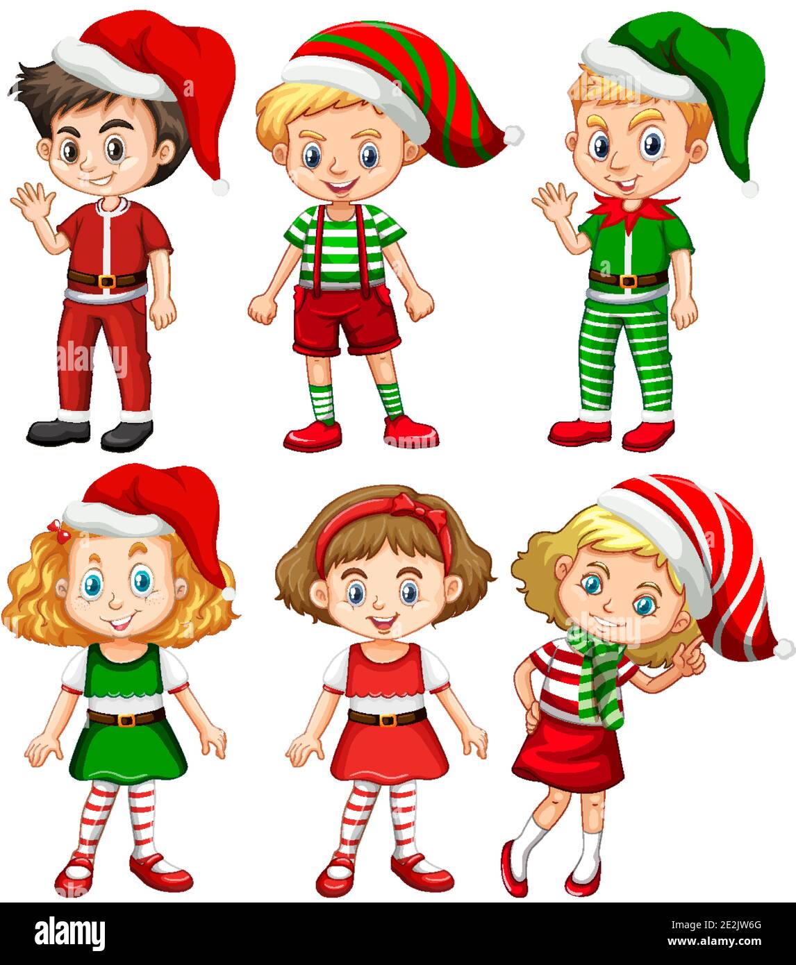 Set of different children wearing Christmas costumes illustration Stock ...