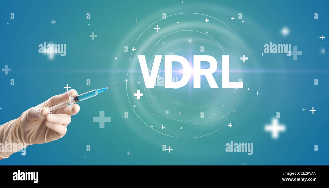 Syringe needle with virus vaccine and VDRL abbreviation, antidote ...