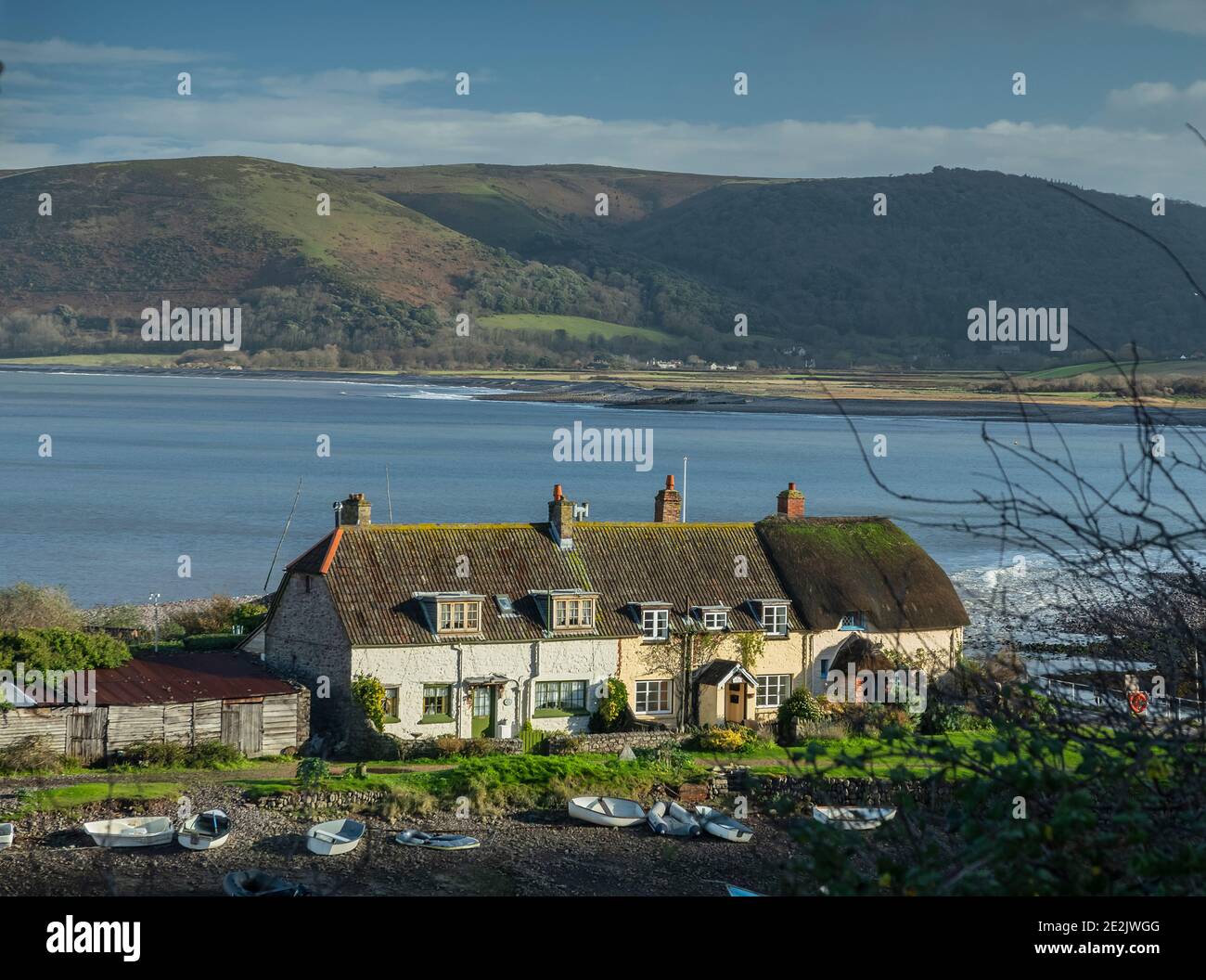 Old cottages on the Quay at Porlock Weir in Porlock Bay, Exmoor; West ...