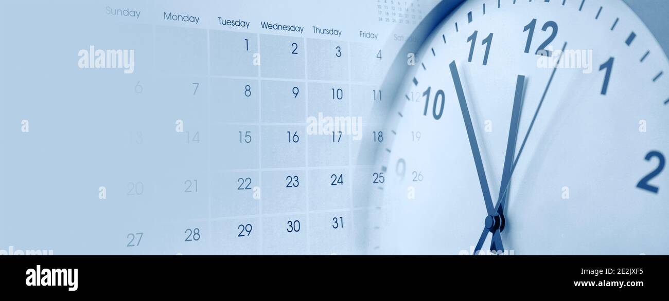 Clock face and calendar composite Stock Photo - Alamy