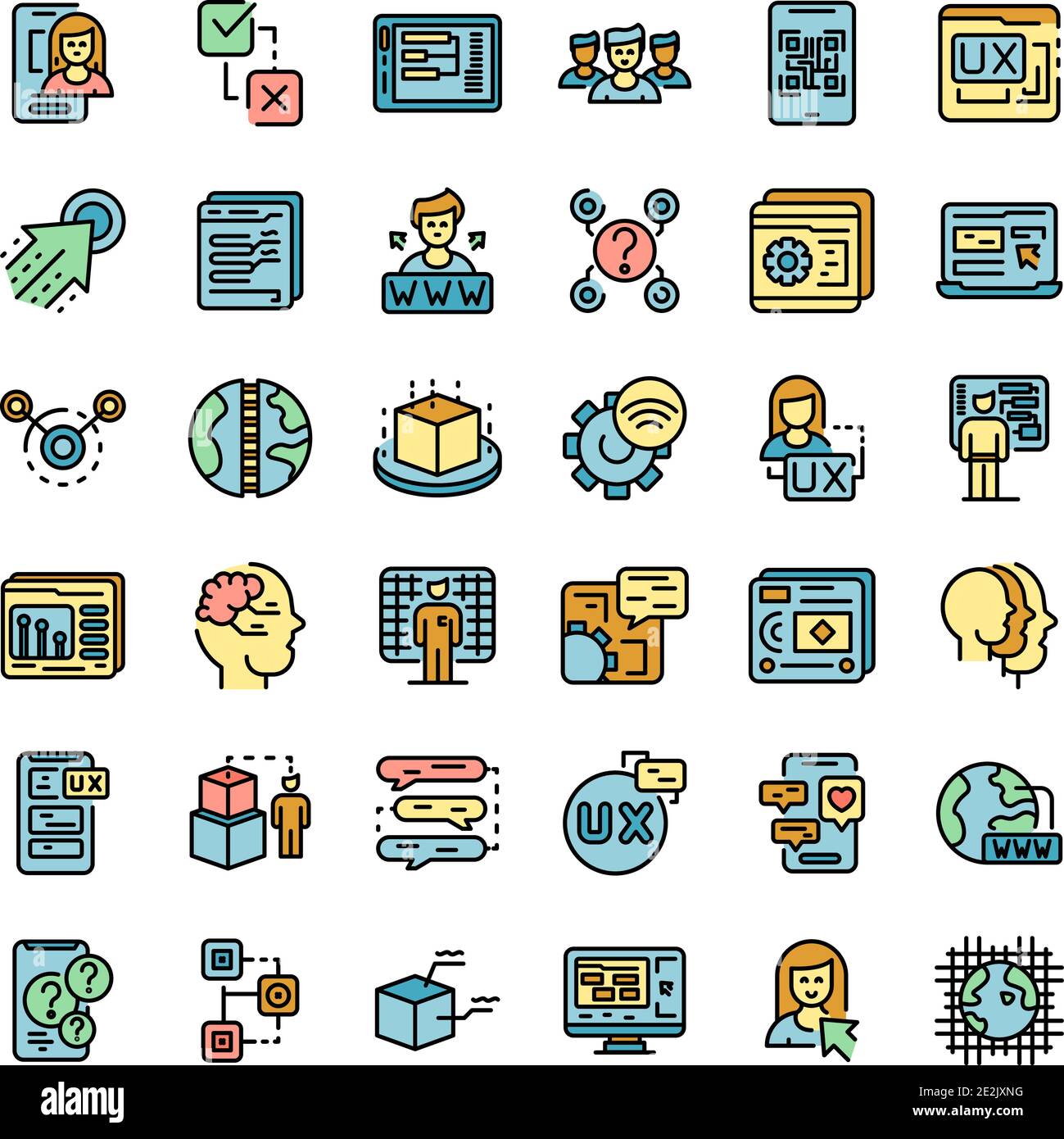 Interaction icons set. Outline set of interaction vector icons thin ...