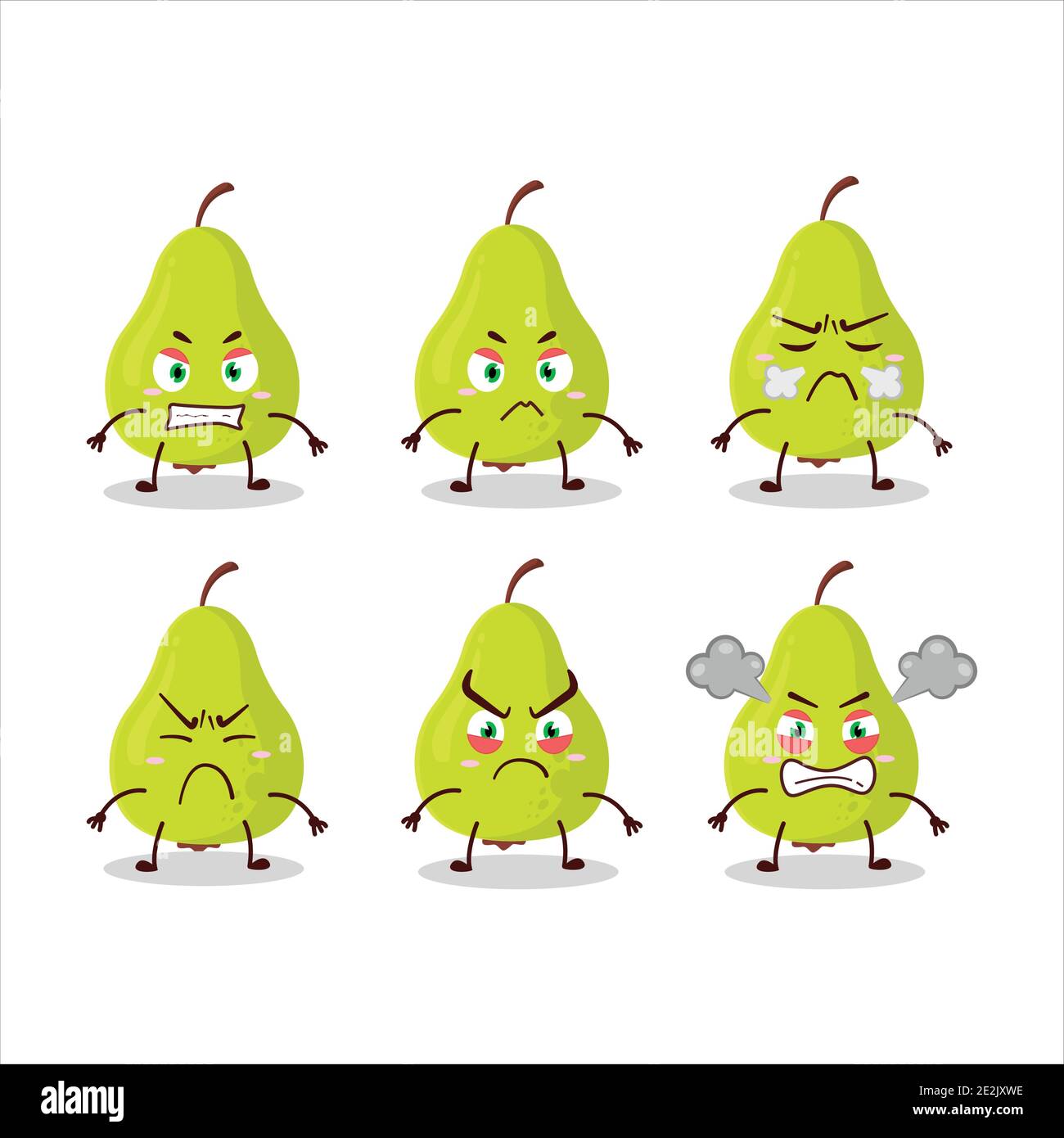 Green pear cartoon character with various angry expressions. Vector ...