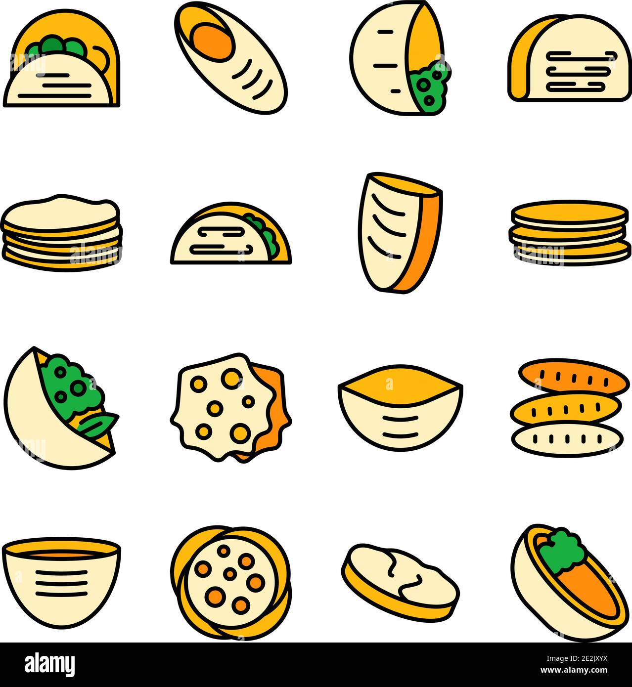 Pita bread icons set. Outline set of pita bread vector icons thin line ...