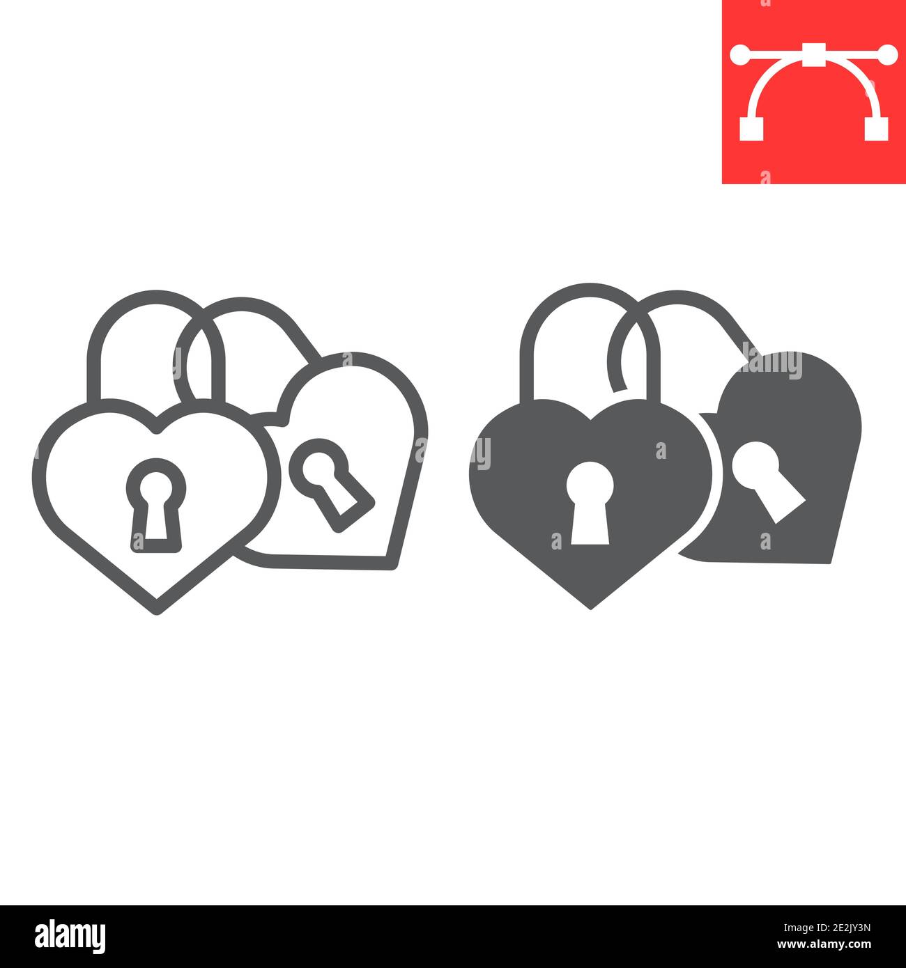 Love lock line and glyph icon, valentines day and wedlock, love padlock ...