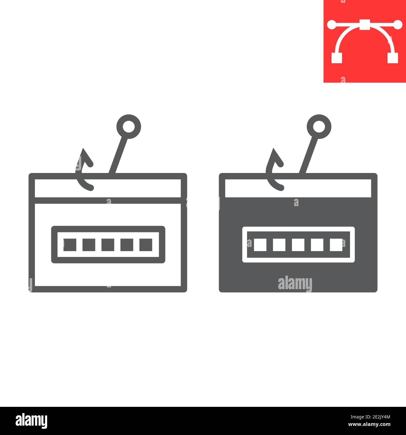 Password phishing line and glyph icon, security and theft, hacker attack sign vector graphics ...