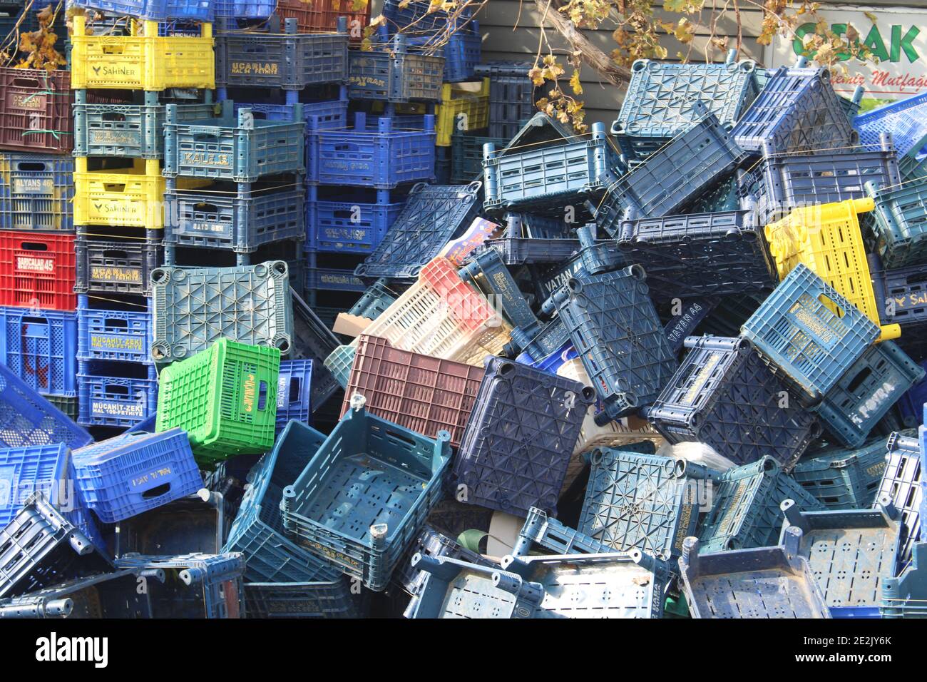 plastic waste and plastic tomato crates Stock Photo - Alamy