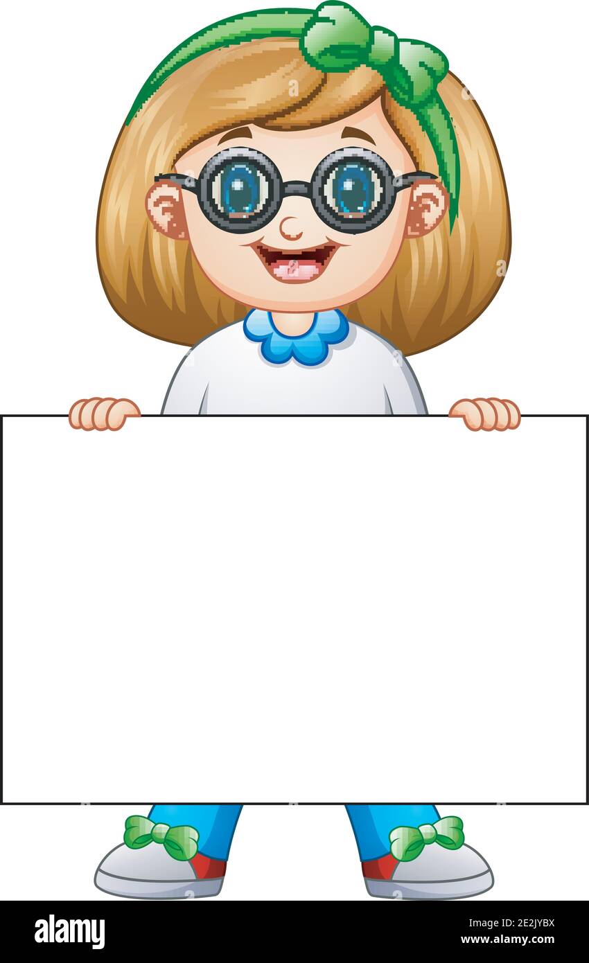 Vector illustration of Cute school girl holding blank sign Stock Vector ...
