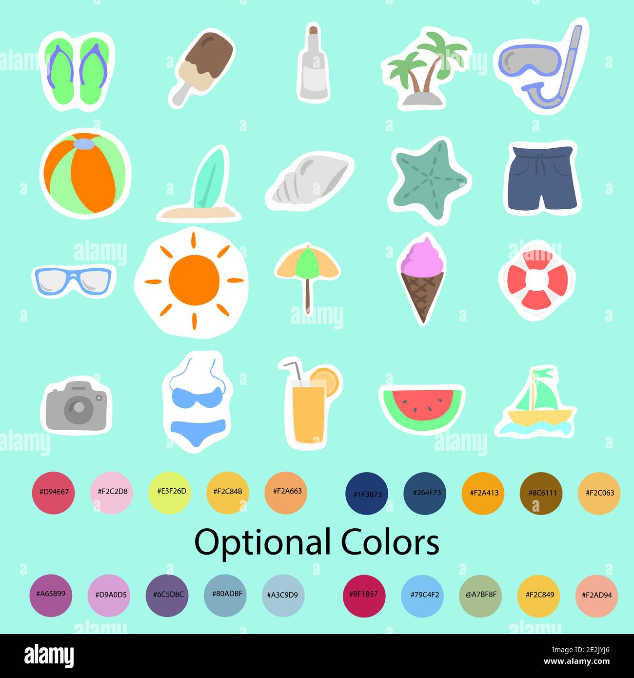 Illustration vector colorful summer icon set with optional color codes ...