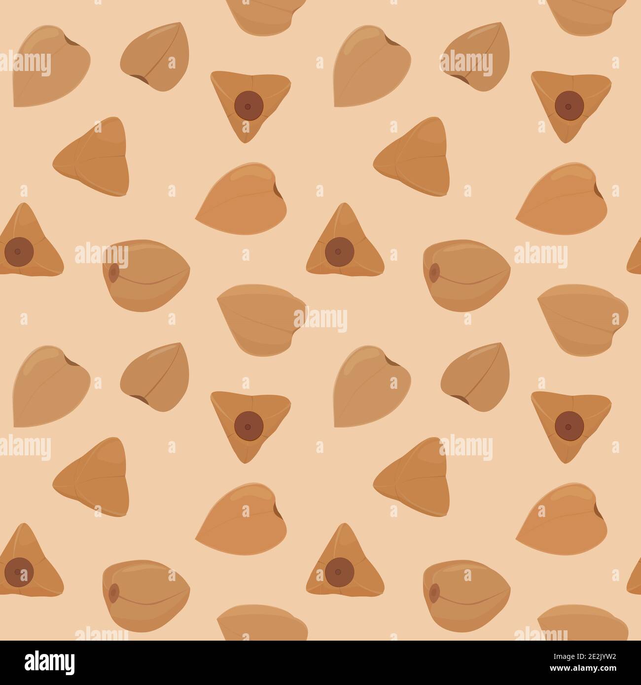 Buckwheat grains seamless pattern. Cartoon vector food ingredient brown ...