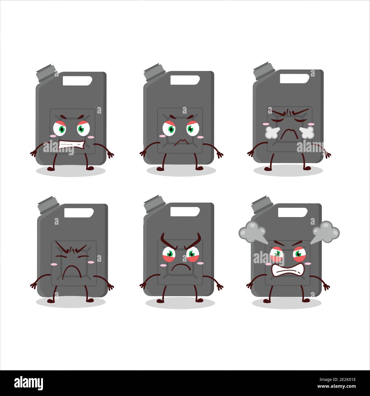 Black gasoline tank cartoon character with various angry expressions ...