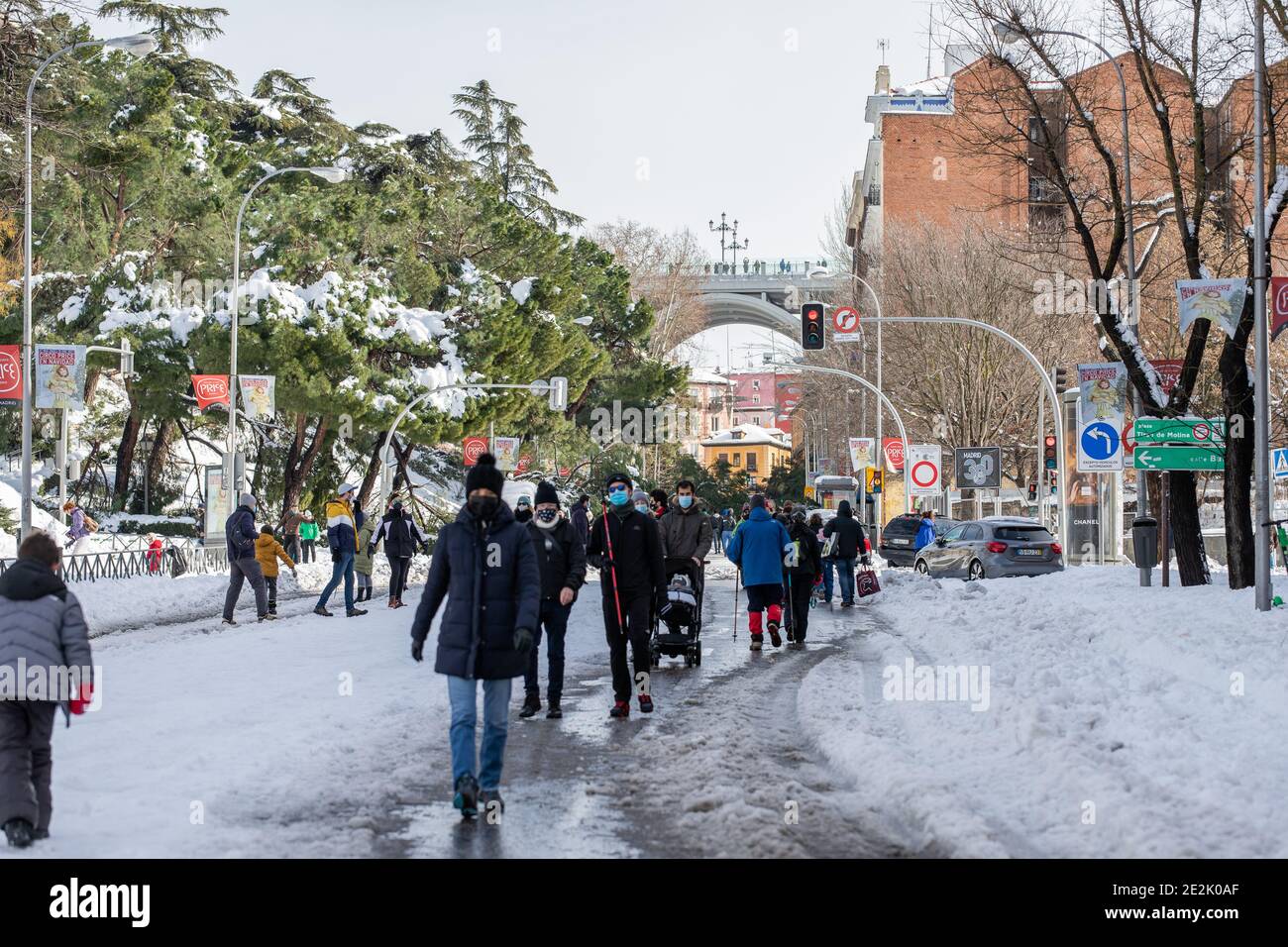 Historic snowfall in Madrid, capital of Spain in January 2021. Sunday ...